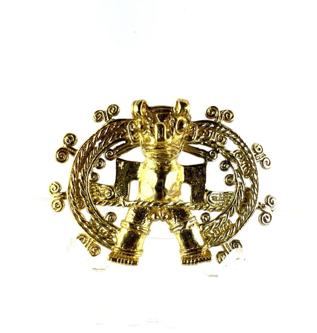 Huaca De Panama Pendant /brooche Gilded 925 Silver Shaman Pre-columbian ...