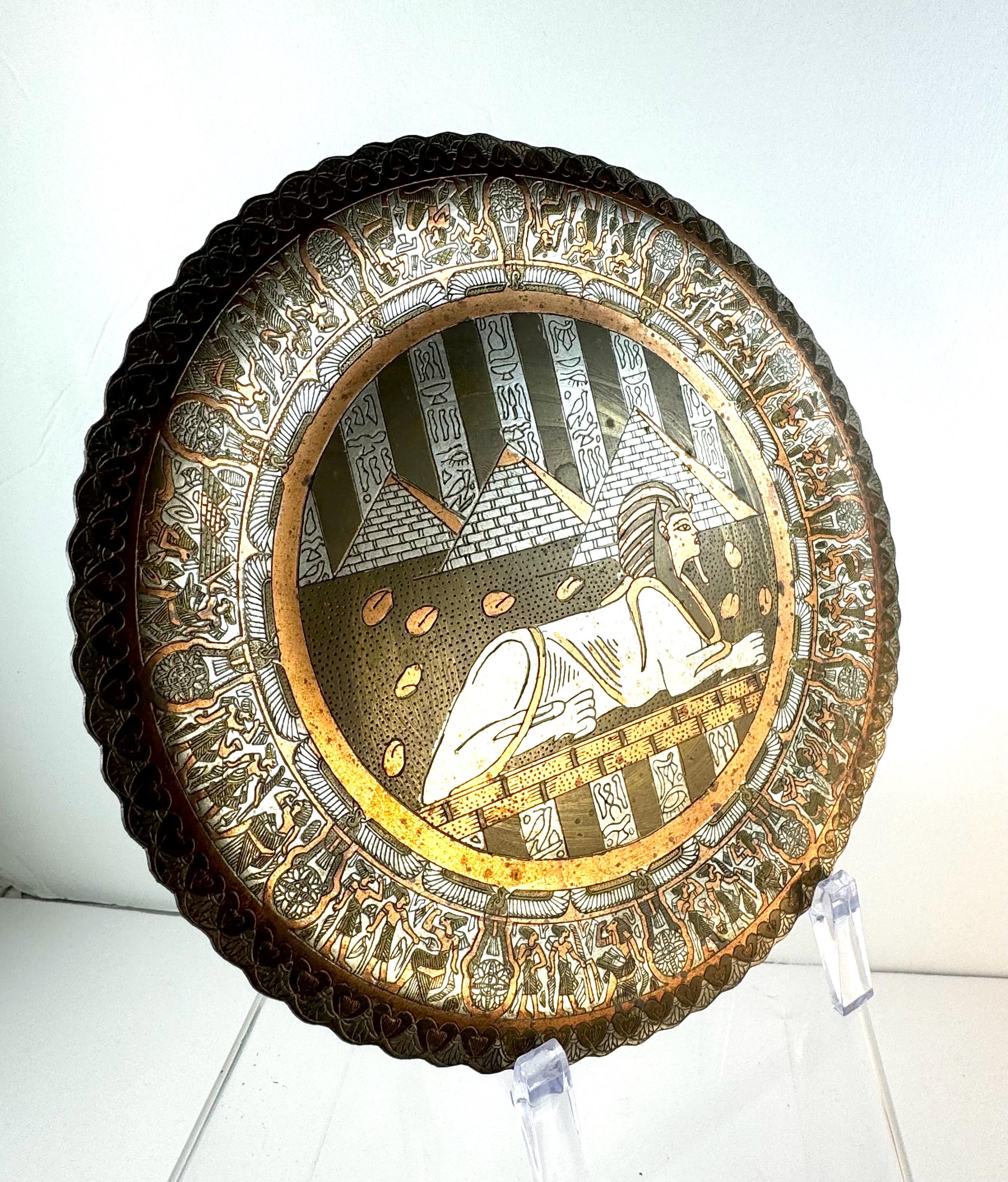 Egyptian Brass Plate Engraved With Sphinx and Pyramids, Approx 8 In - Etsy