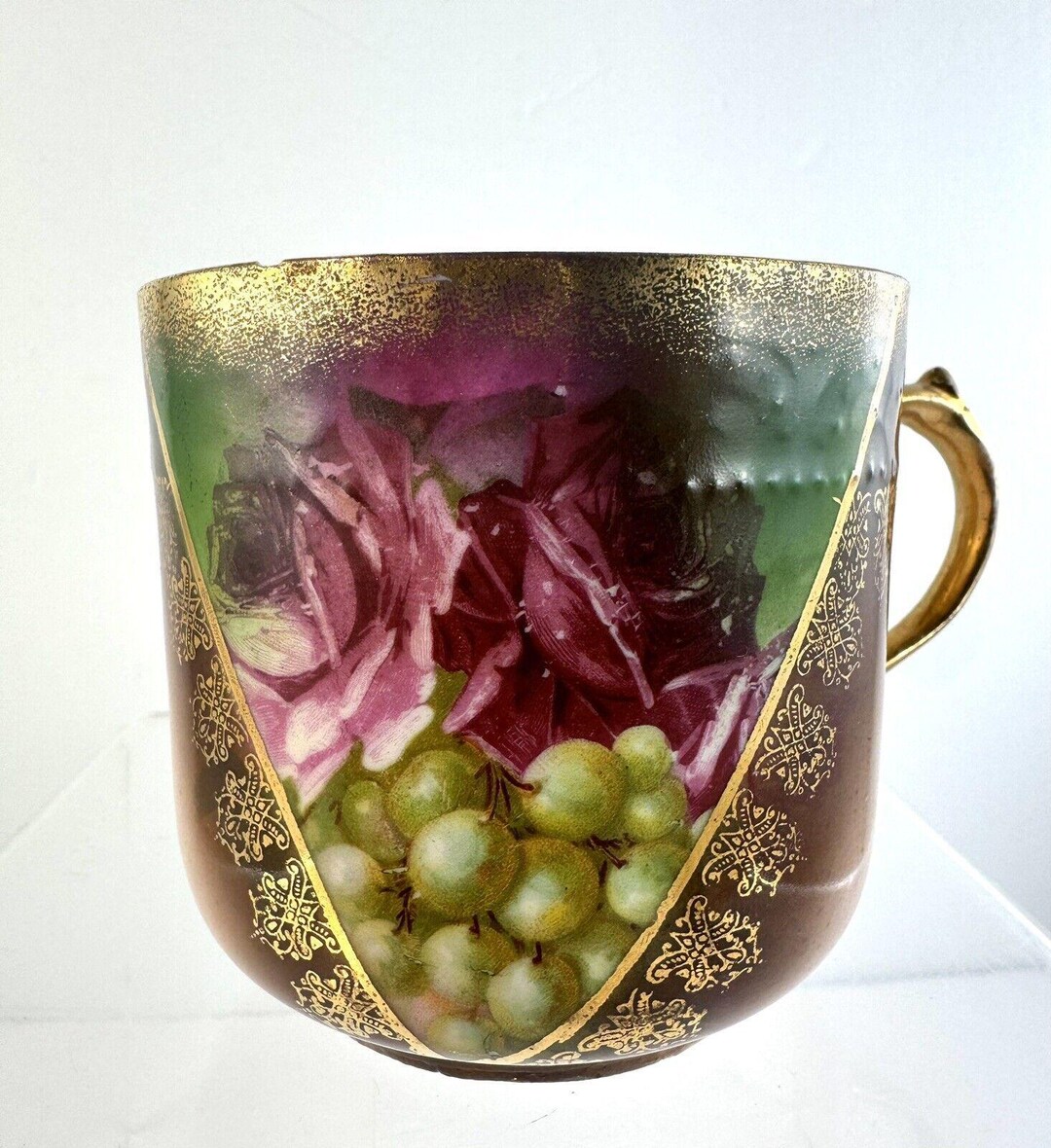 Rare Antique German Shaving Mug Barber Cup With Roses and Grapes Gold ...