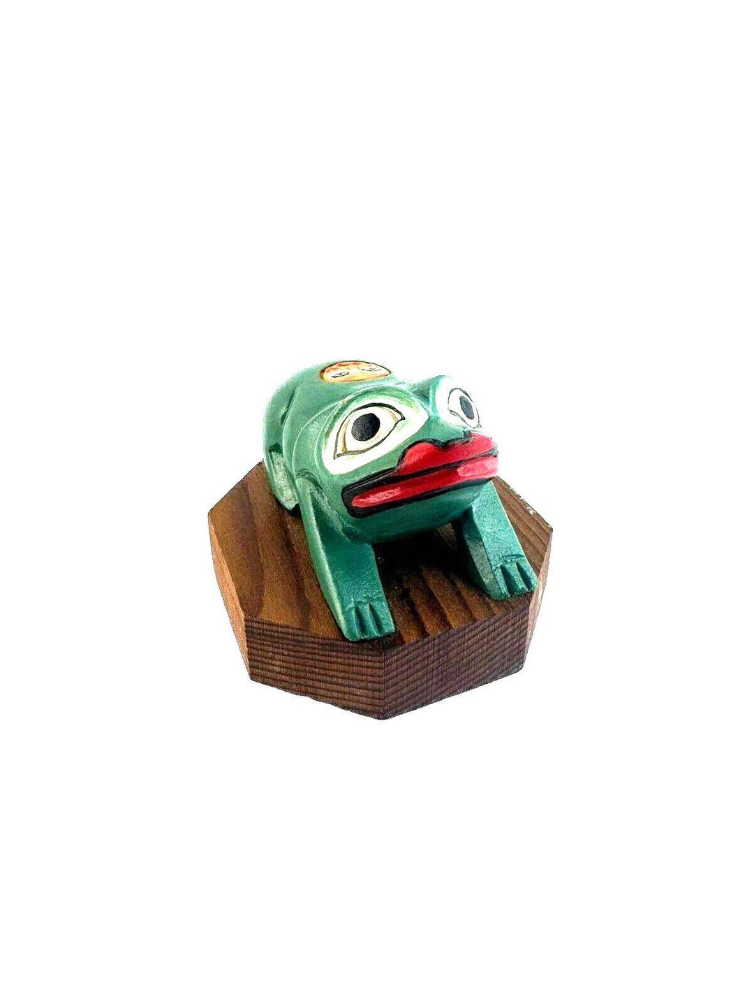 Vtg Native Hand Carved Painted Wood Frog, Alaska Spirit Animal Signed ...