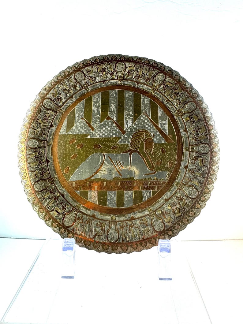 Egyptian Brass Plate Engraved With Sphinx and Pyramids, Approx 8 In - Etsy