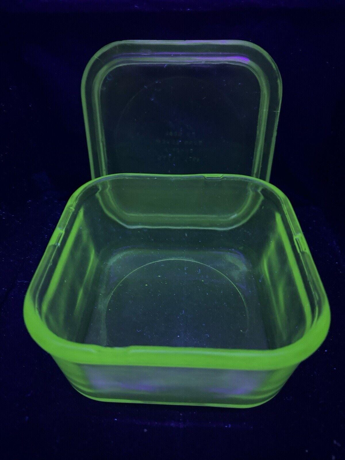 Vintage Uranium Glass Refrigerator Container Deep Square With Lid - Etsy