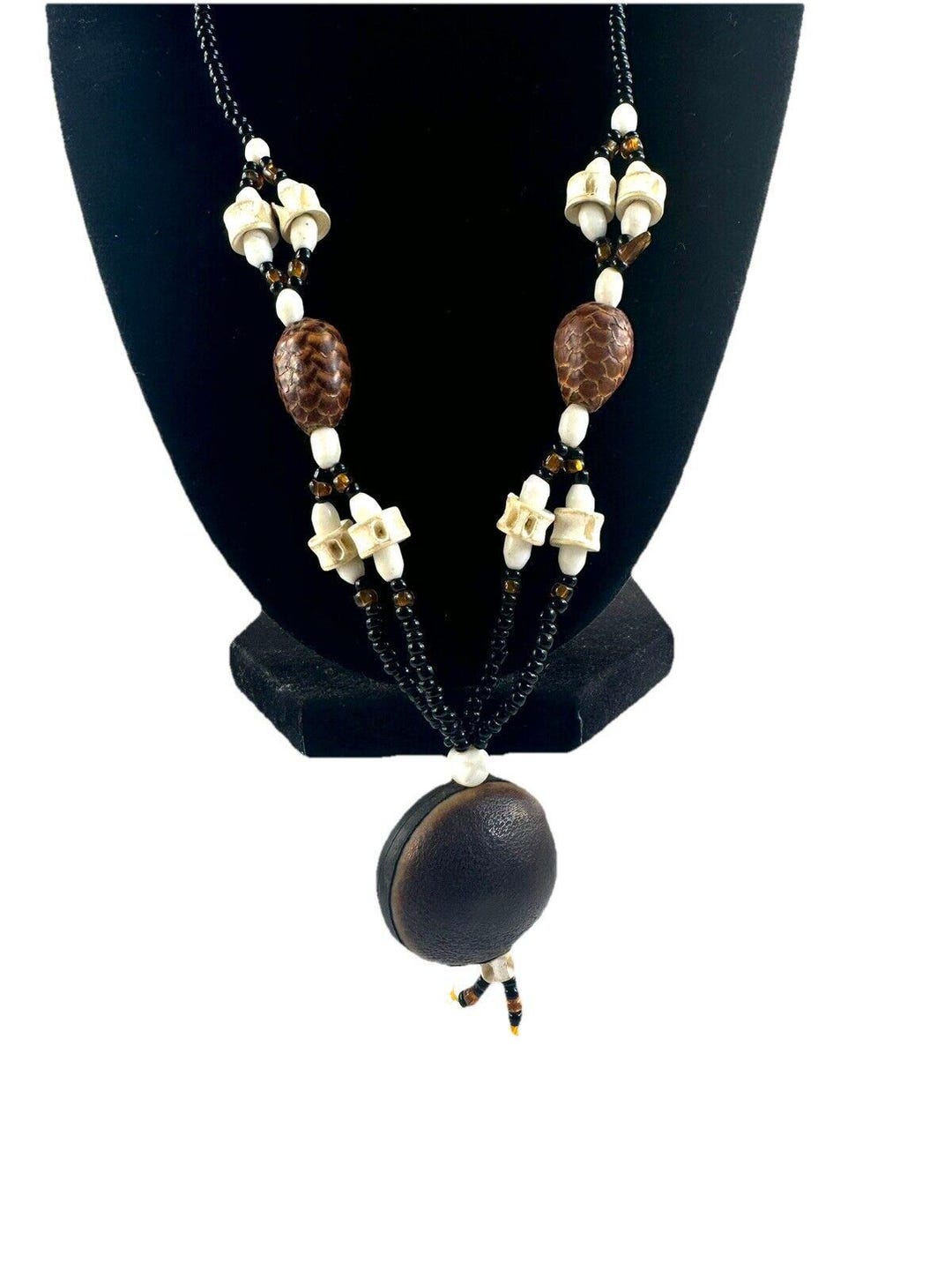 Vintage Hawaiian Kukui Nut Beaded Necklace Sea Bean and Vertebrae Handmade 22 - Etsy