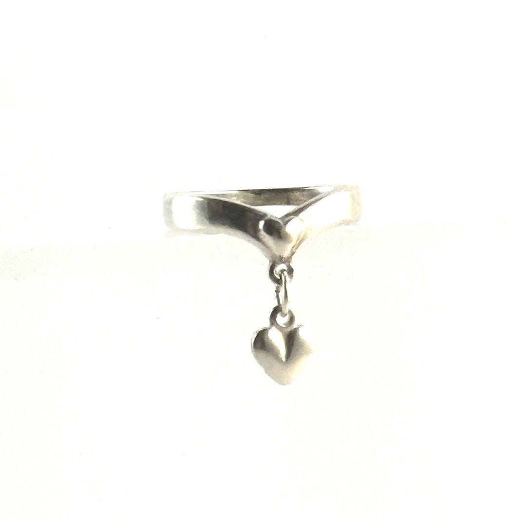 Sterling Silver Dangle Heart Ring Size 4.75 - Etsy