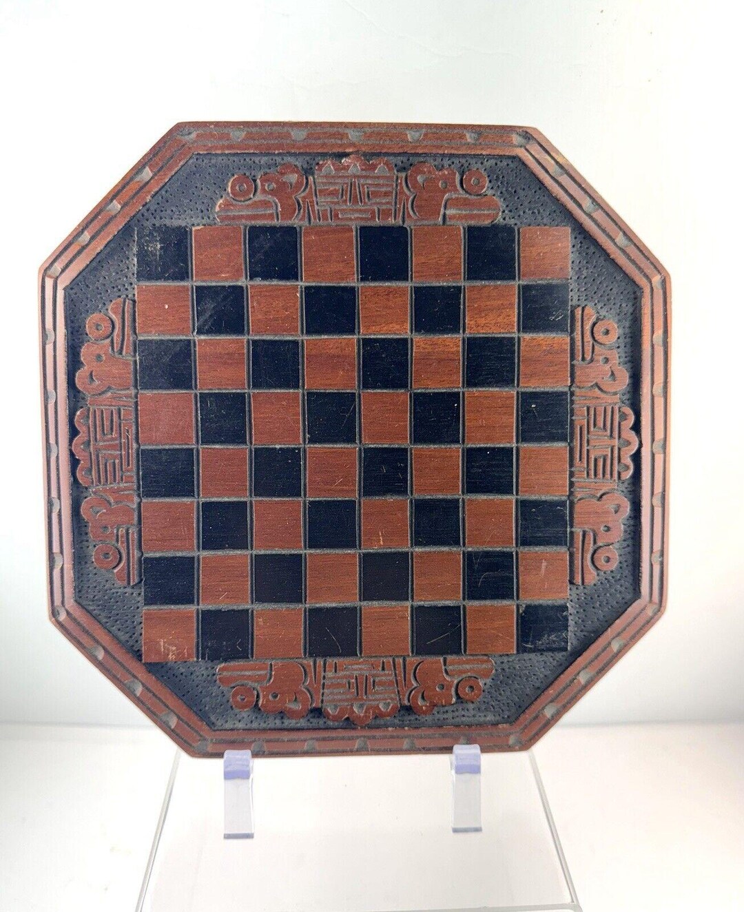 Vintage Hand Carved Aztec Wood Chess Board Table Top 9in X 9in - Etsy