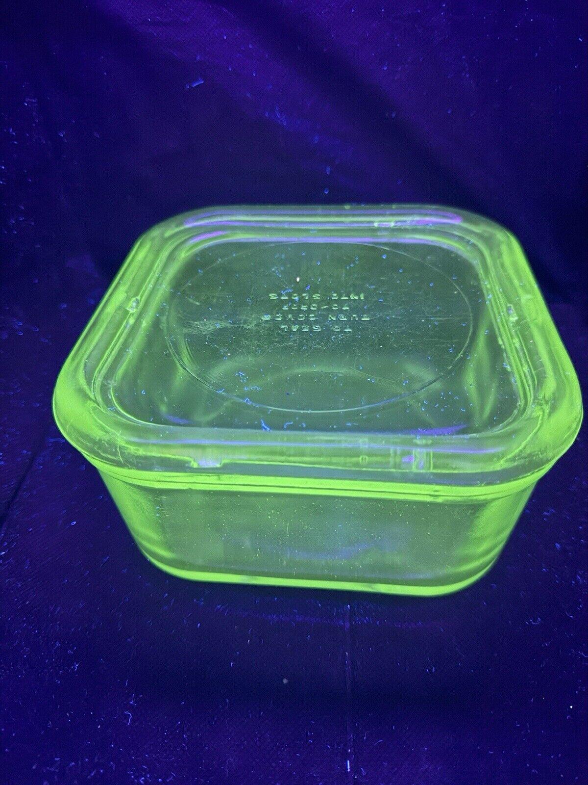 Vintage Uranium Glass Refrigerator Container Deep Square With Lid - Etsy