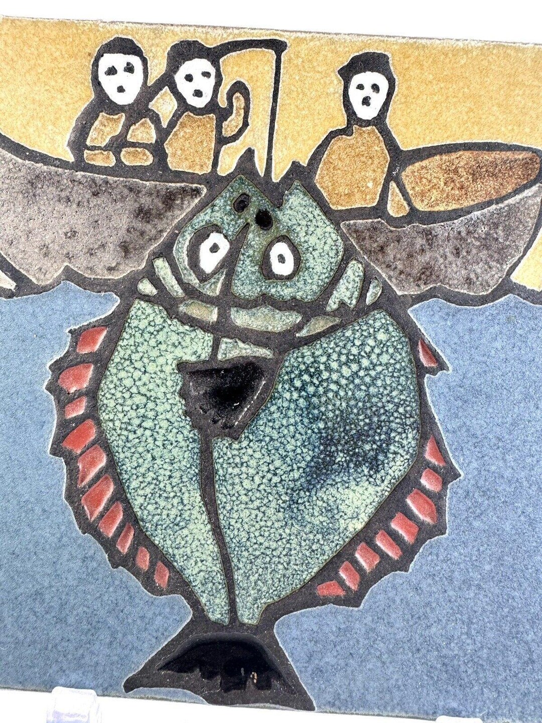 Native American Clay Fisherman Halibut Tile 6in Silver Hand Artist ...