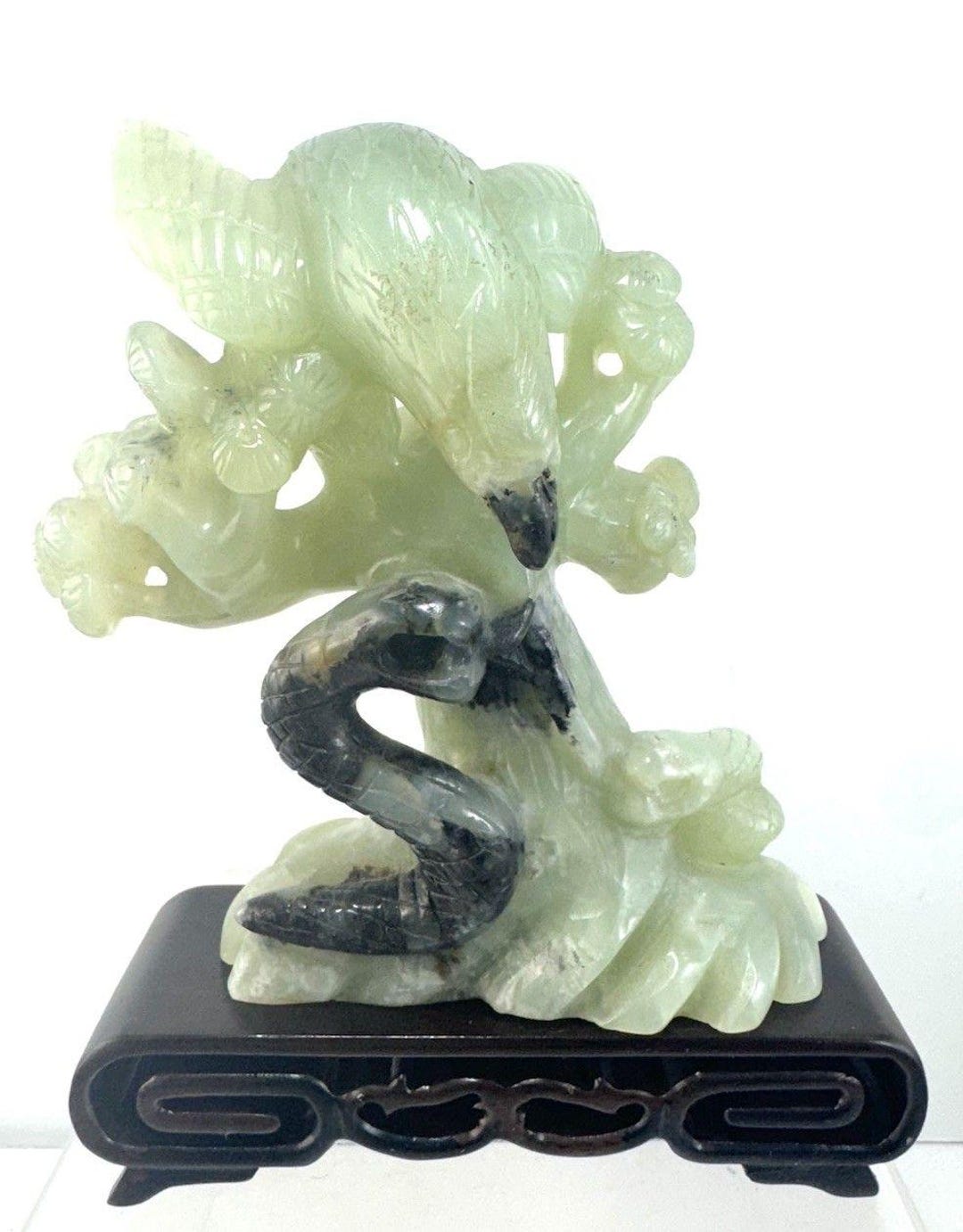 Antique Carved Jade Bird and Snakes on Tree 19th Century Chinese W ...