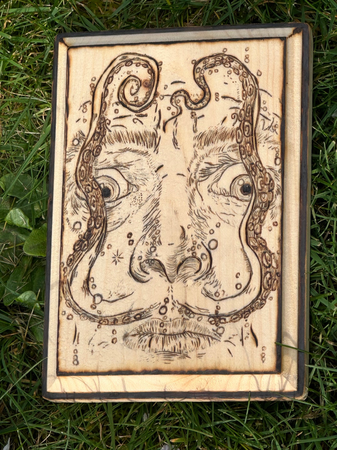 Surreal Whiskers: Tentacular Mirage - Wood Burned Pyrography Artwork ...