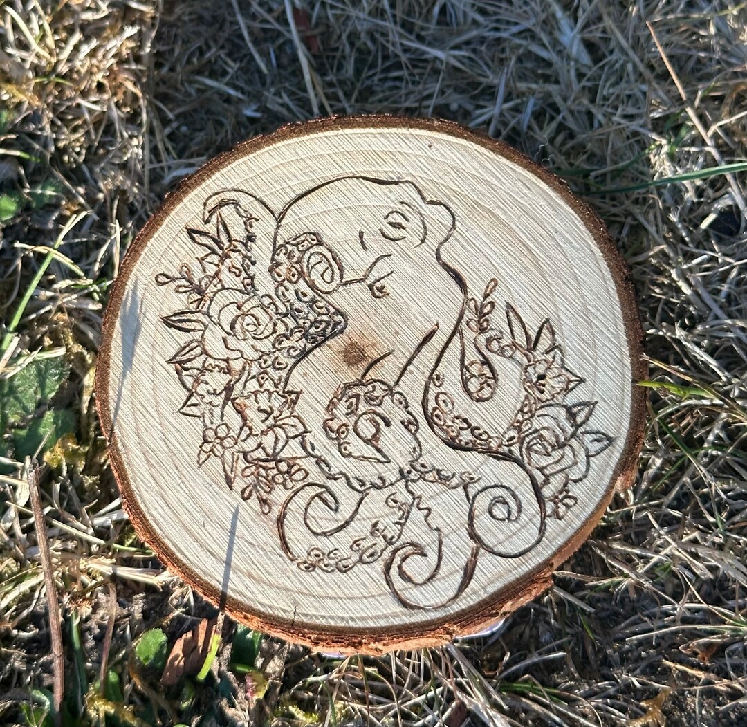 Octopus With Flowers - Wood Burned Pyrography Artwork - Etsy
