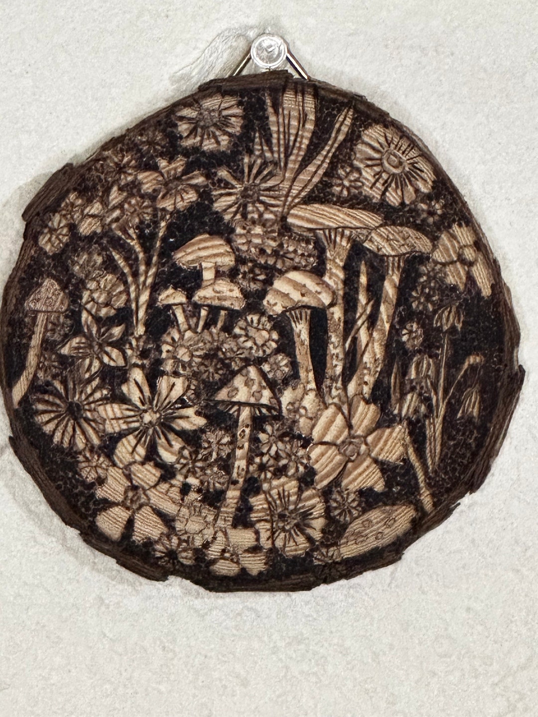 Fungus Among Us With Flowers - Wood Burned Pyrography Artwork ...