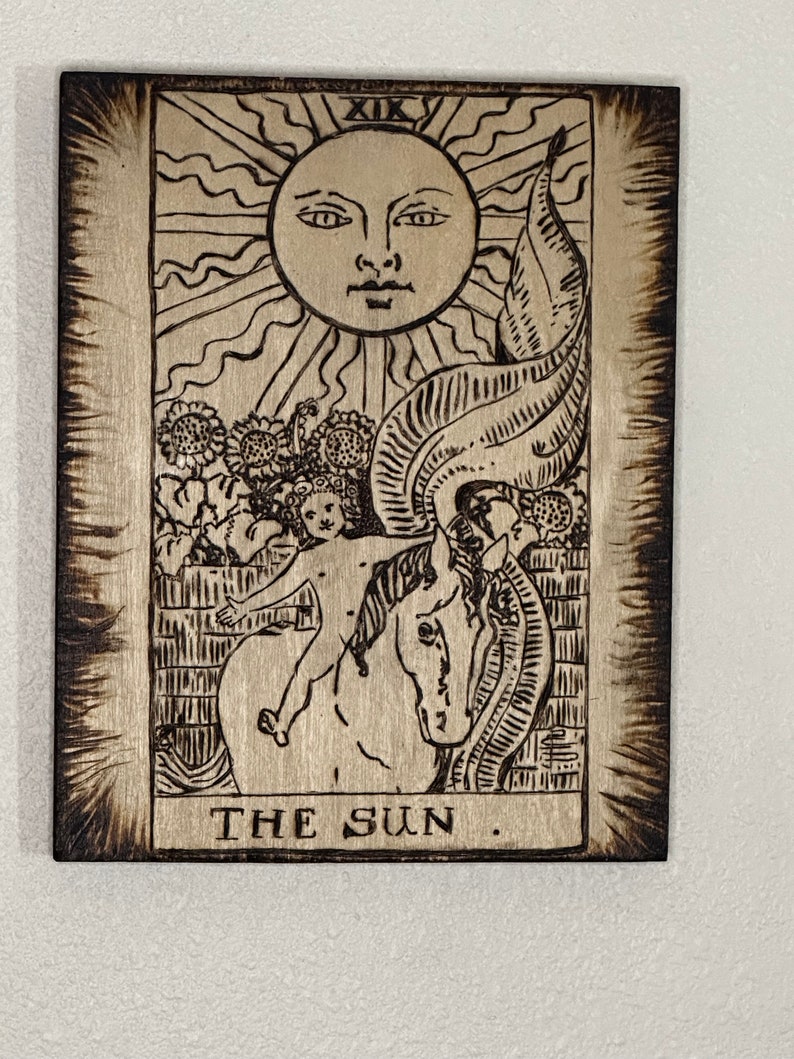 The Sun - Rider Waite Tarot Card - Wood Burned Pyrography Artwork - Etsy