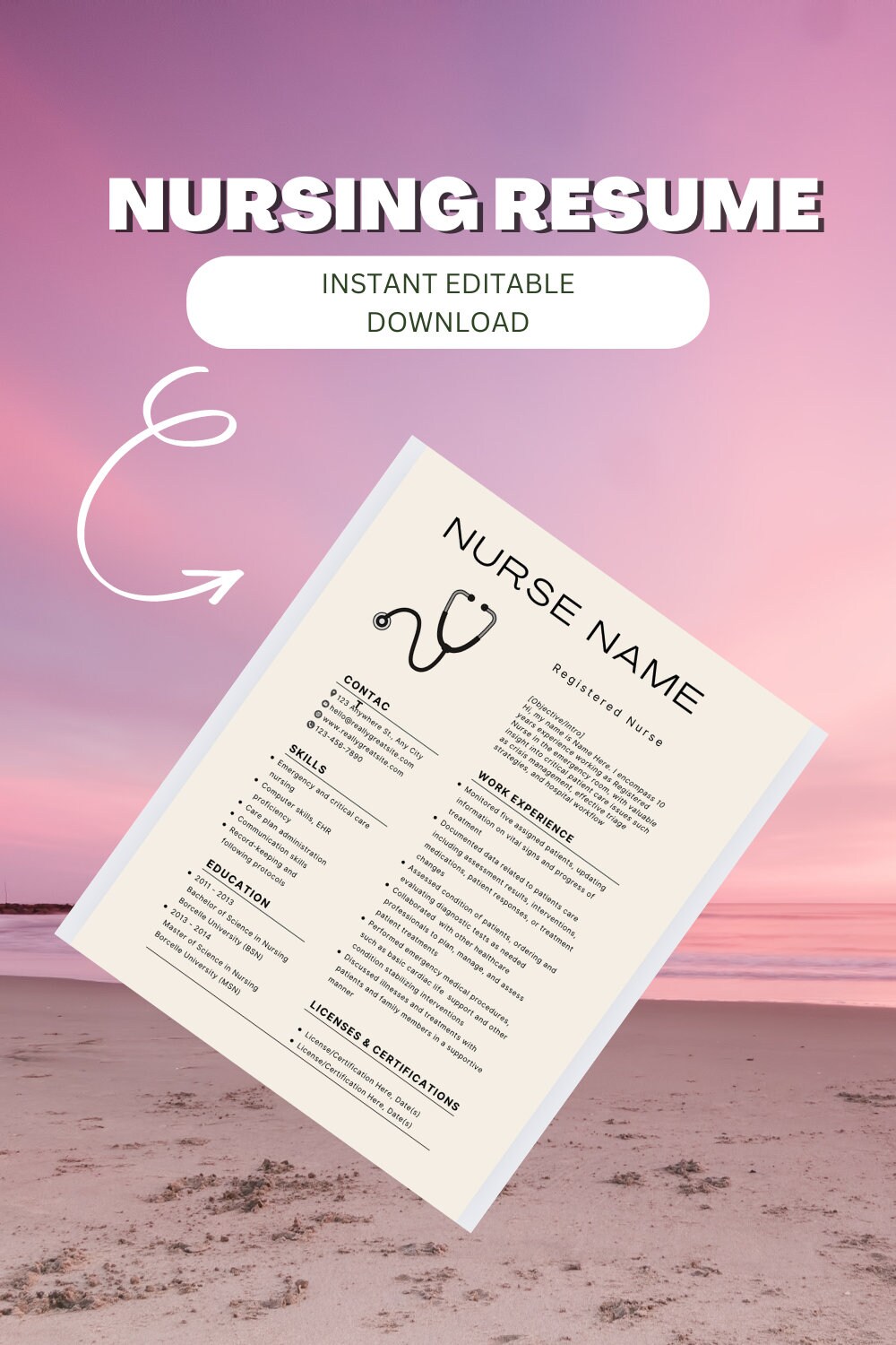 Nurse Resume Template Professional Nurse Resume - Etsy