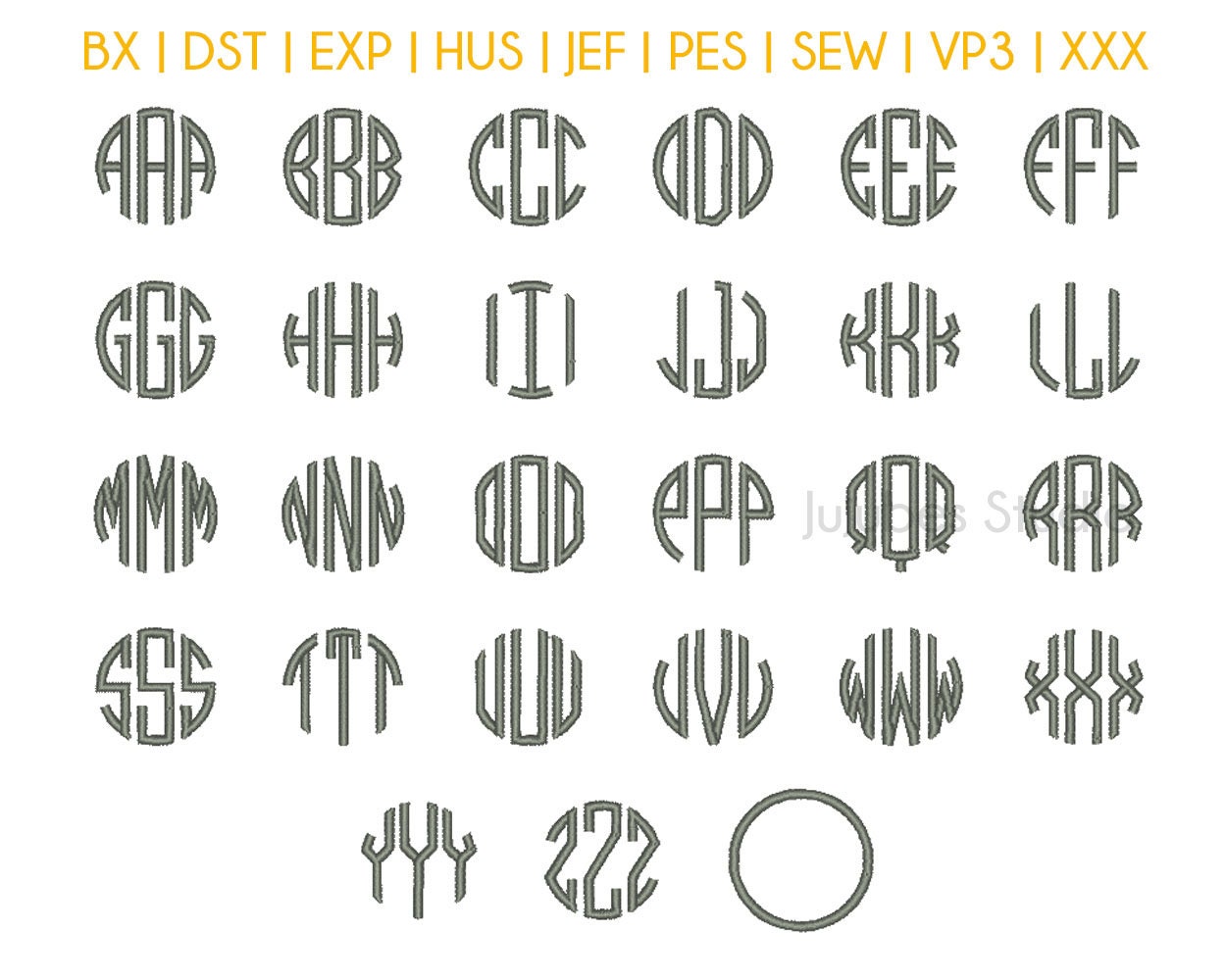 6 Sizes Thin Circle Monogram Fonts Embroidery Fonts BX - Etsy Australia
