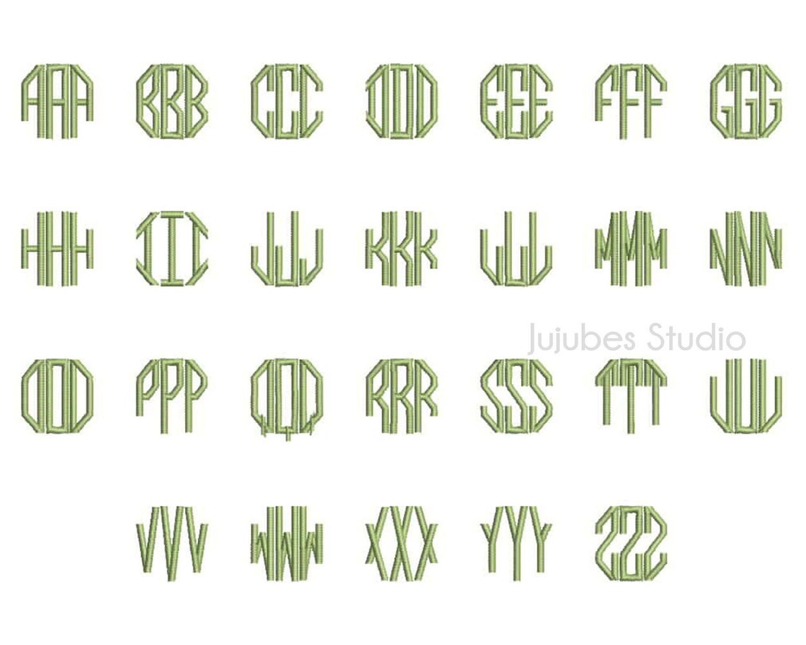 3 Sizes Octagon Monogram Fonts Embroidery Fonts BX - Etsy