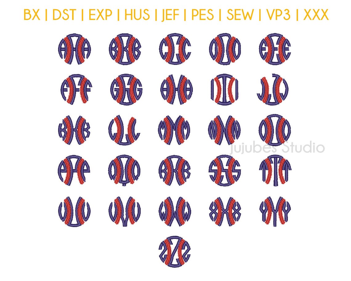 5 Sizes Baseball Monogram Fonts Embroidery Fonts BX | Etsy