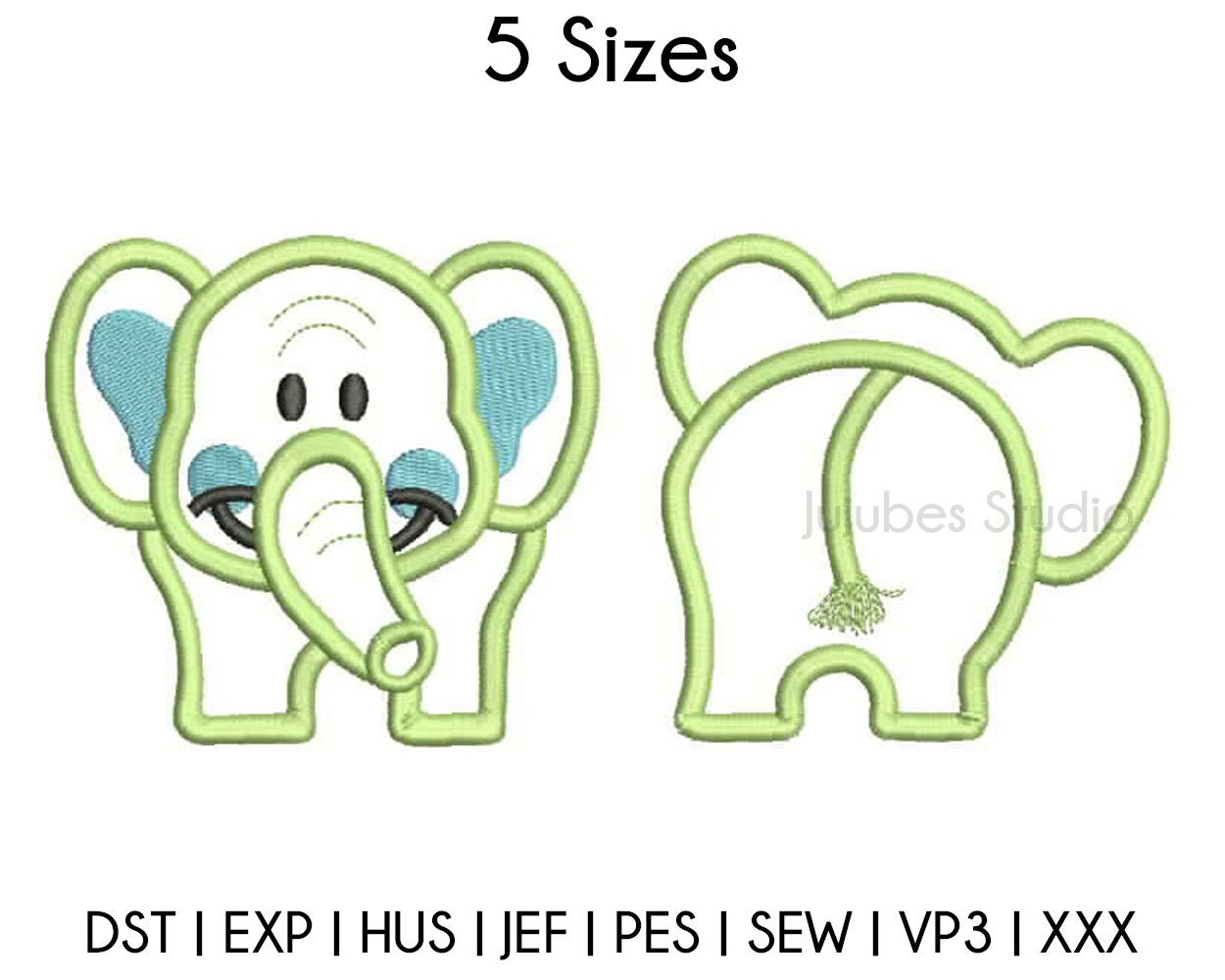 5 Sizes Cute Elephant Set Applique Embroidery Designs | Etsy