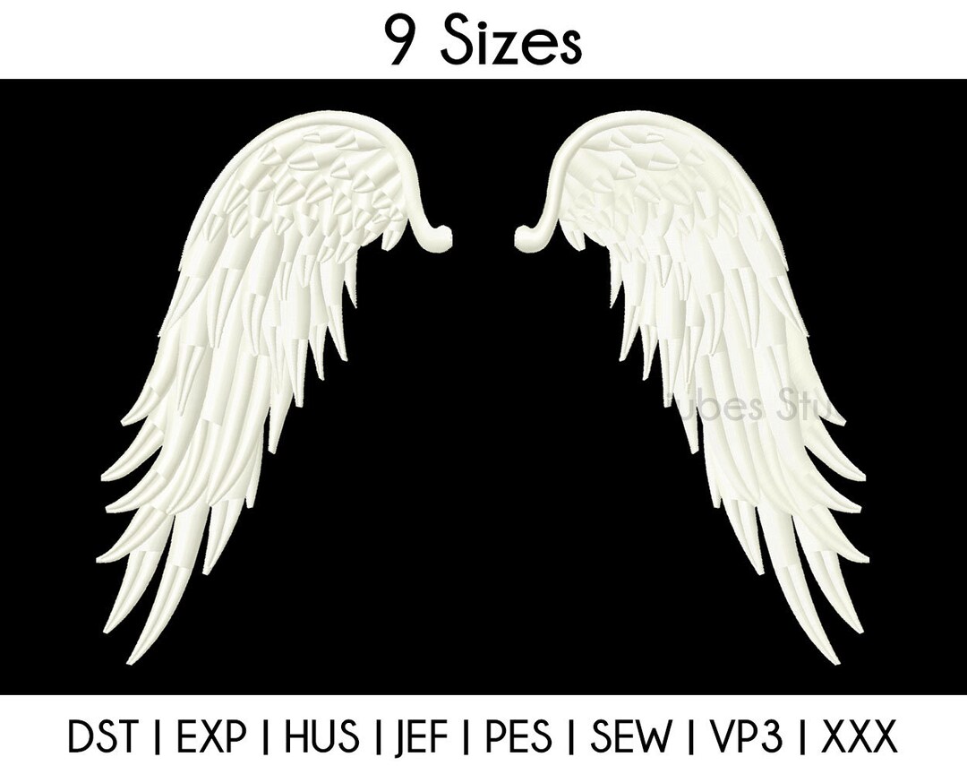 9 Sizes Angel Wings Embroidery Designs, Wing Embroidery Design, Machine ...