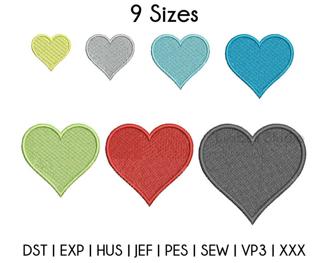 9 Sizes Small Heart Embroidery Designs, Heart Embroidery Design ...