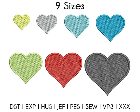 9 Sizes Small Heart Embroidery Designs Heart Embroidery | Etsy
