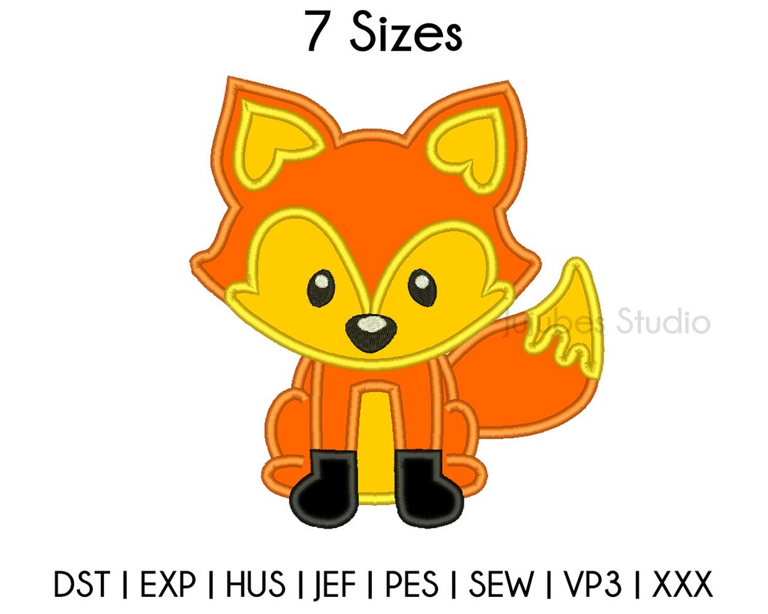 7 Sizes Fox Applique Embroidery Designs, Fox Embroidery Applique Design ...