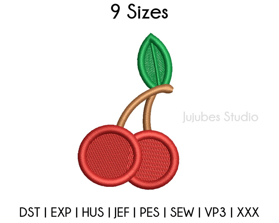 9 Sizes Cherry Embroidery Designs, Fruit Embroidery Design, Machine ...