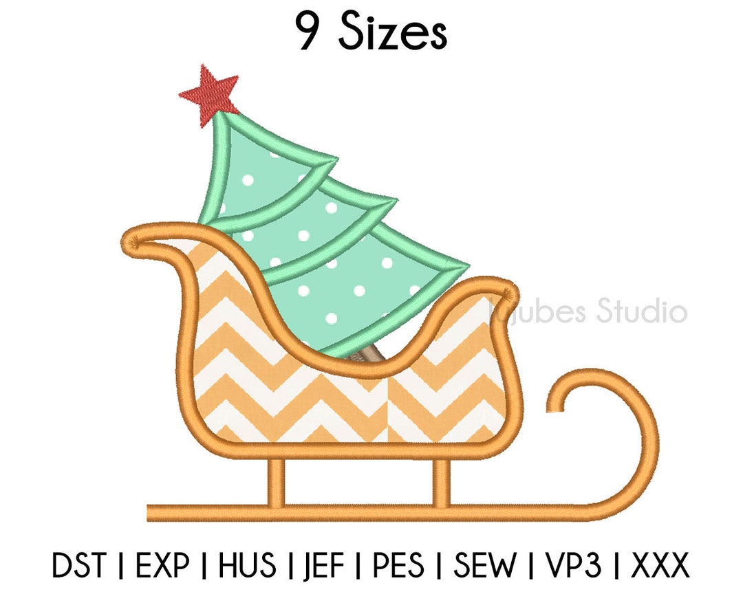 9 Sizes Santa Sled Applique Embroidery Designs, Christmas Embroidery ...