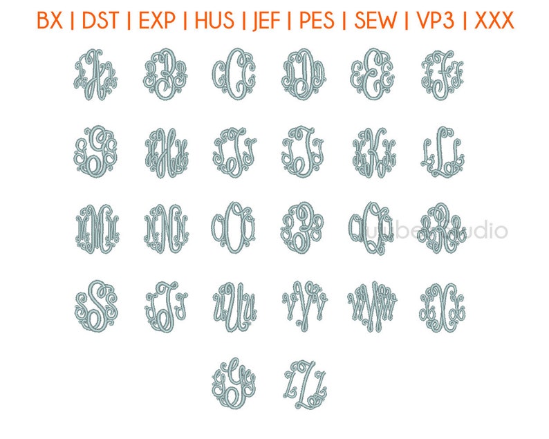 7 Sizes Curlz Monogram Fonts, Embroidery Fonts BX, Embroidery Designs ...
