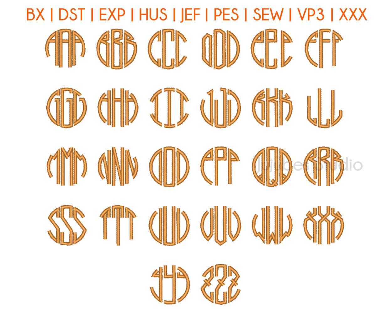 7 Sizes Circle Monogram Fonts Embroidery Fonts BX Embroidery - Etsy