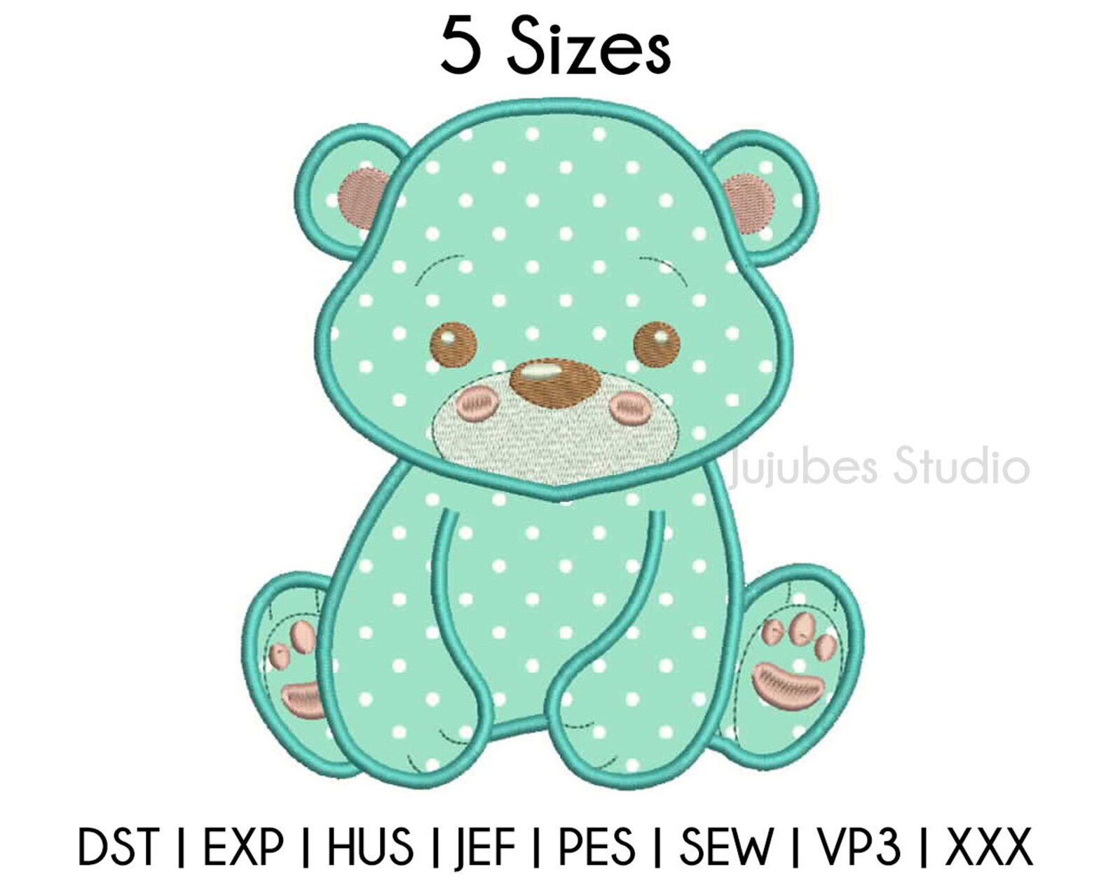 5 Sizes Bear Applique Embroidery Designs, Bear Applique Design ...