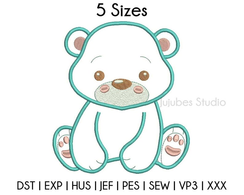 5 Sizes Bear Applique Embroidery Designs, Bear Applique Design ...