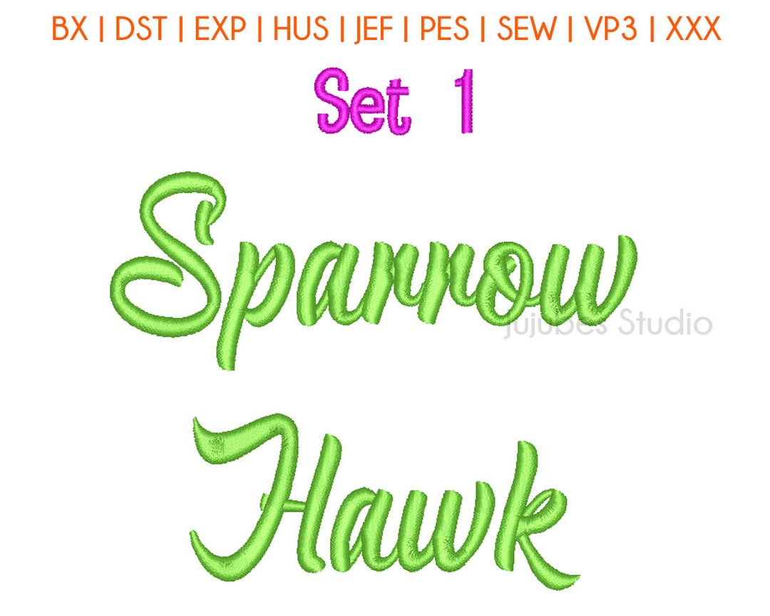 5 Sizes Set 1 Sparrow Embroidery Font, Embroidery Fonts BX, Embroidery ...