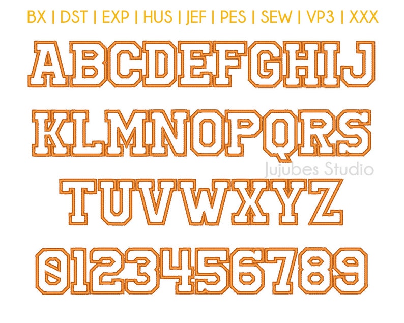 6 Sizes University Applique Font, Embroidery Fonts BX, Embroidery ...