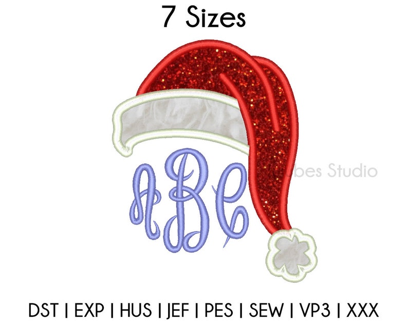 7 Sizes Santa Hat Monogram Applique Embroidery Designs, Santa Hat ...
