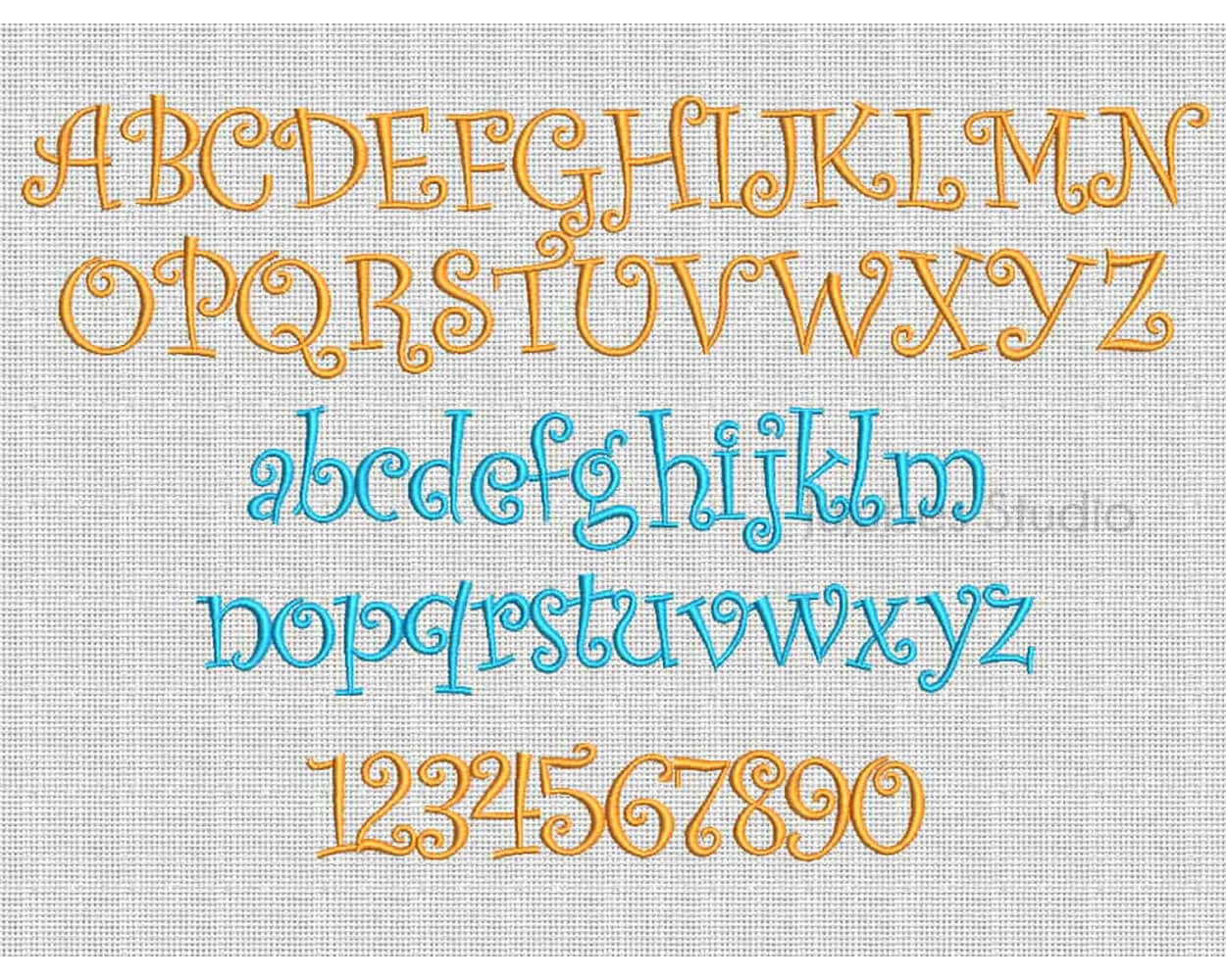 3 Sizes Curly Embroidery Font Embroidery Fonts BX Embroidery - Etsy