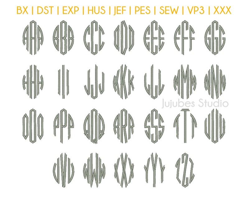 7 Sizes Ark Monogram Fonts, Embroidery Fonts BX, Embroidery Designs ...