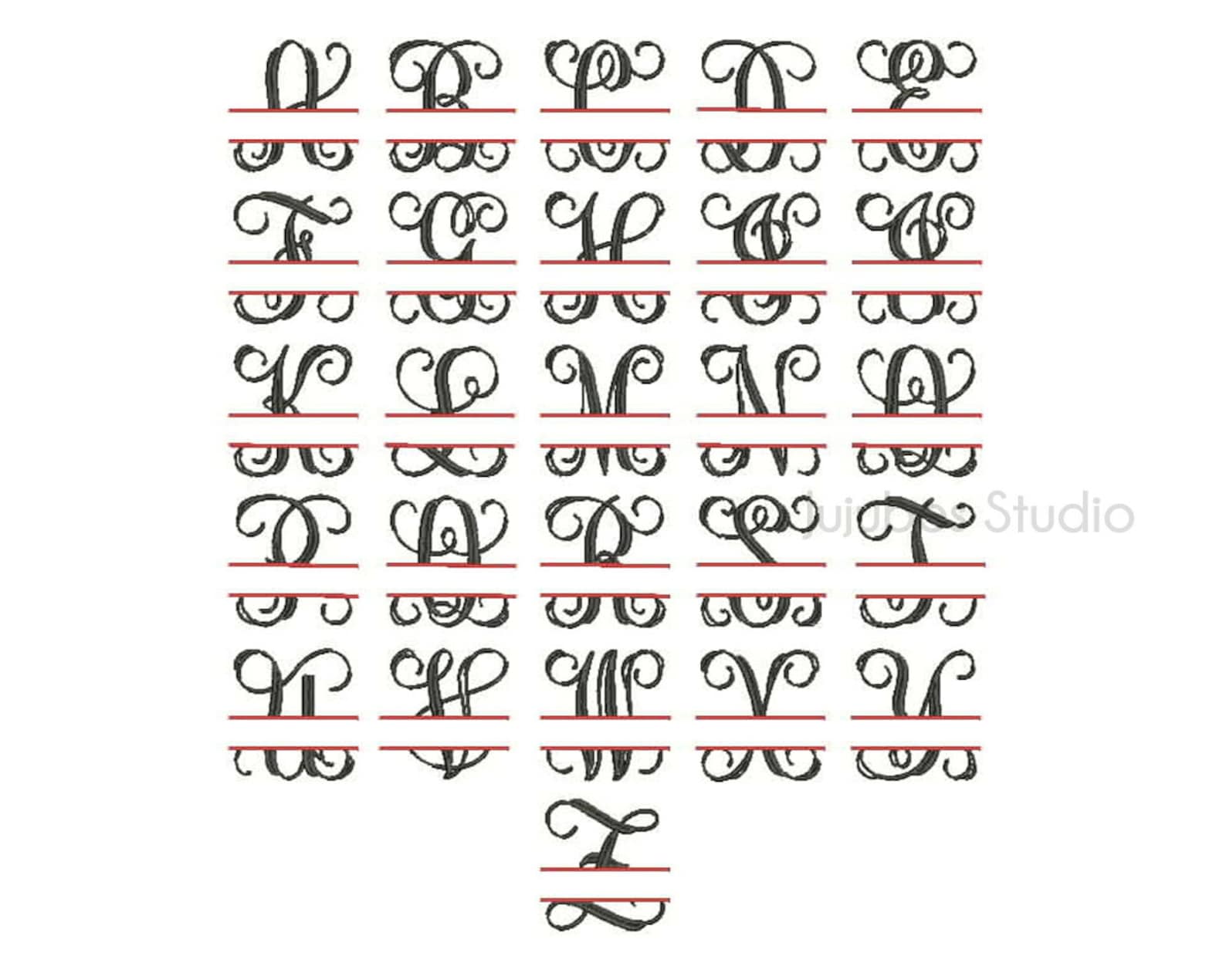 5 Sizes Split Interlocking Monogram Fonts, Embroidery Fonts BX ...