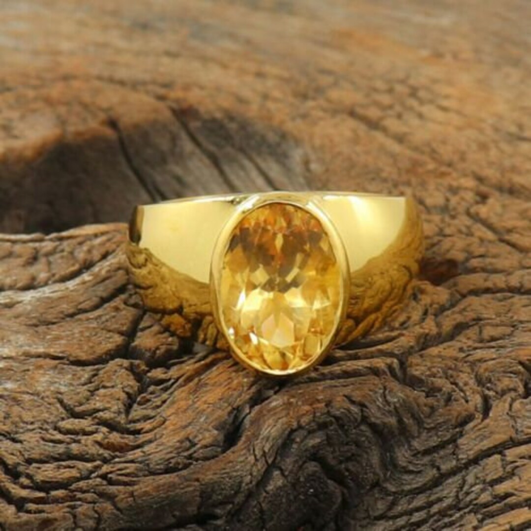 Natürlicher Citrin Ring, Oval Form, Handgemachter Ring, 925 Sterling ...