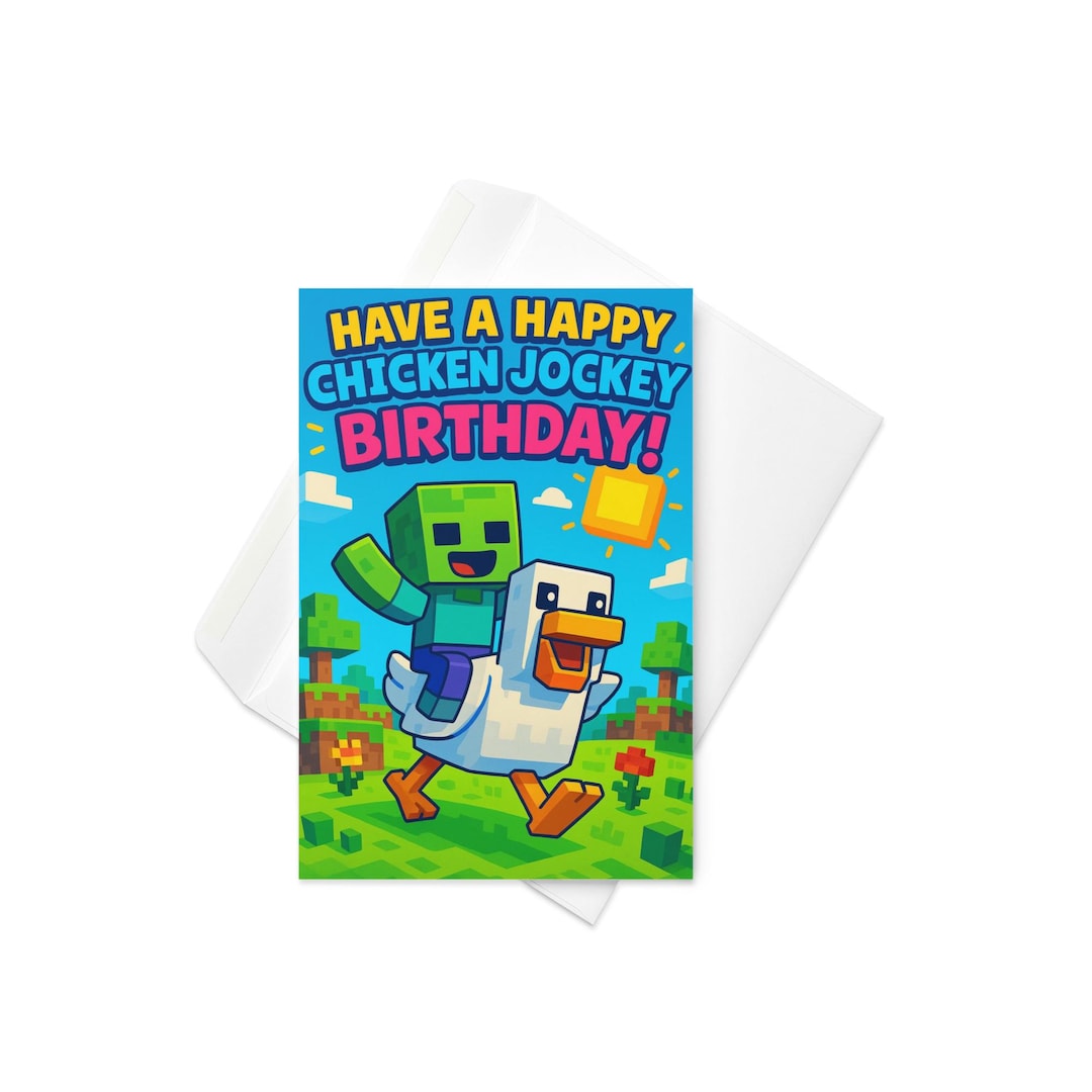 Chicken Jockey Birthday Card Funny MC Movie Inspired Gamer Greetings ...