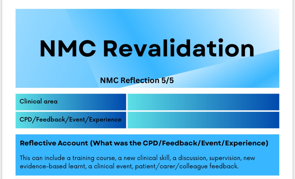 NMC Revalidation 5 Reflective Blank Template Accounts - Etsy UK