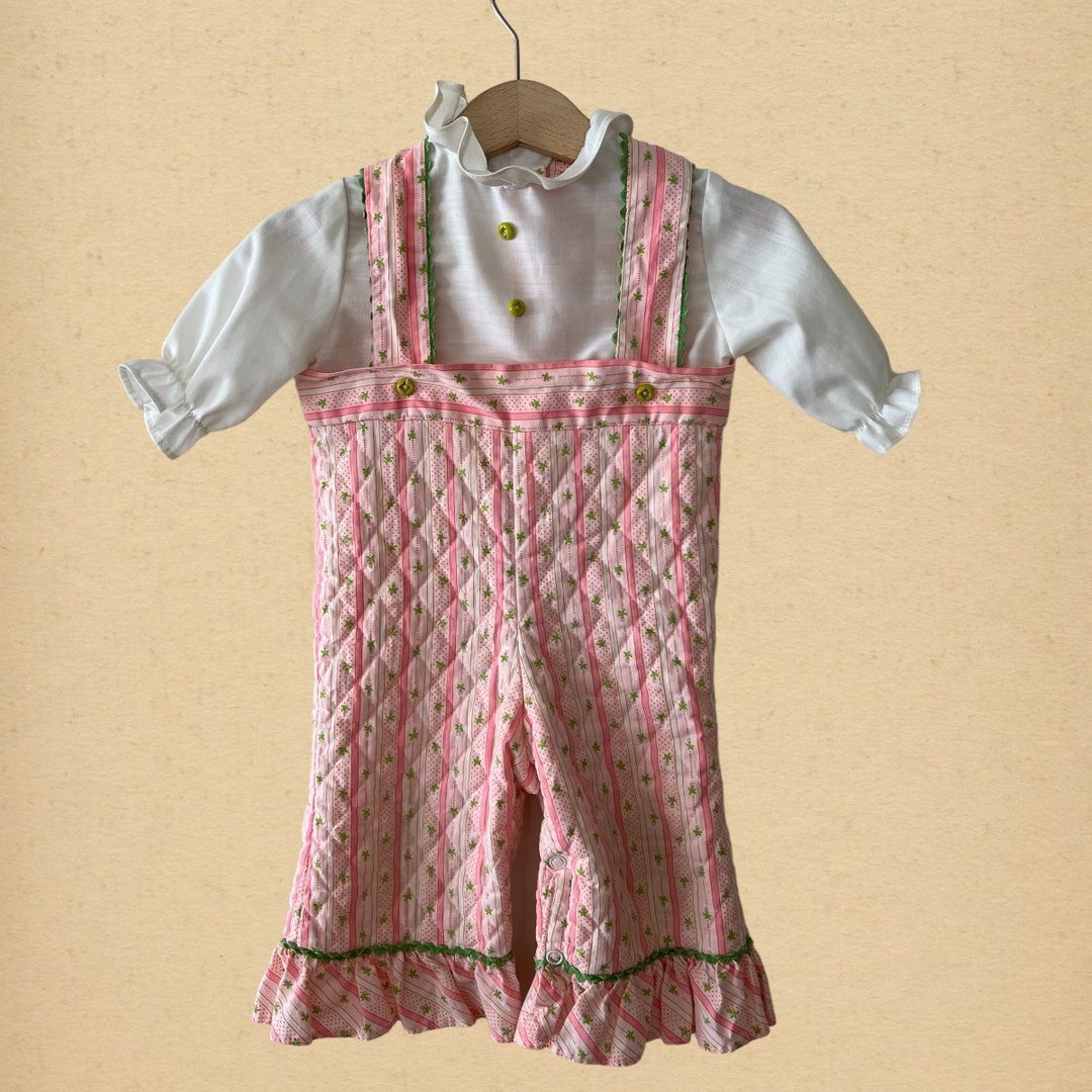 Vintage 70s Baby Girls Quilted Floral Jumpsuit, Size Estimate 3-6 ...