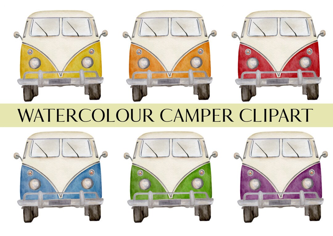 Camper PNG Watercolor Clipart Vintage Retro Van 6 Colours Sublimation ...