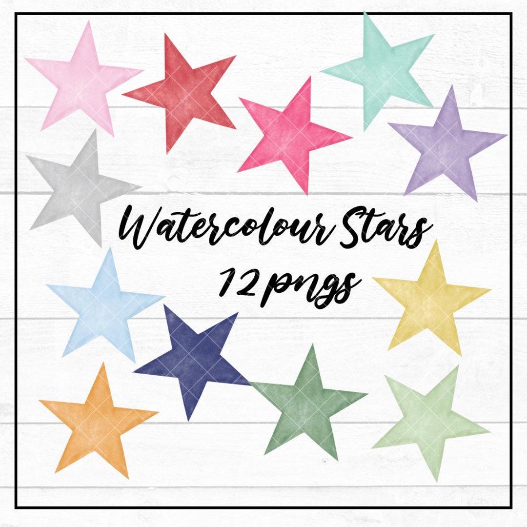 Watercolour Colourful Star Clipart Bundle X 12 PNGS for Sublimation and ...
