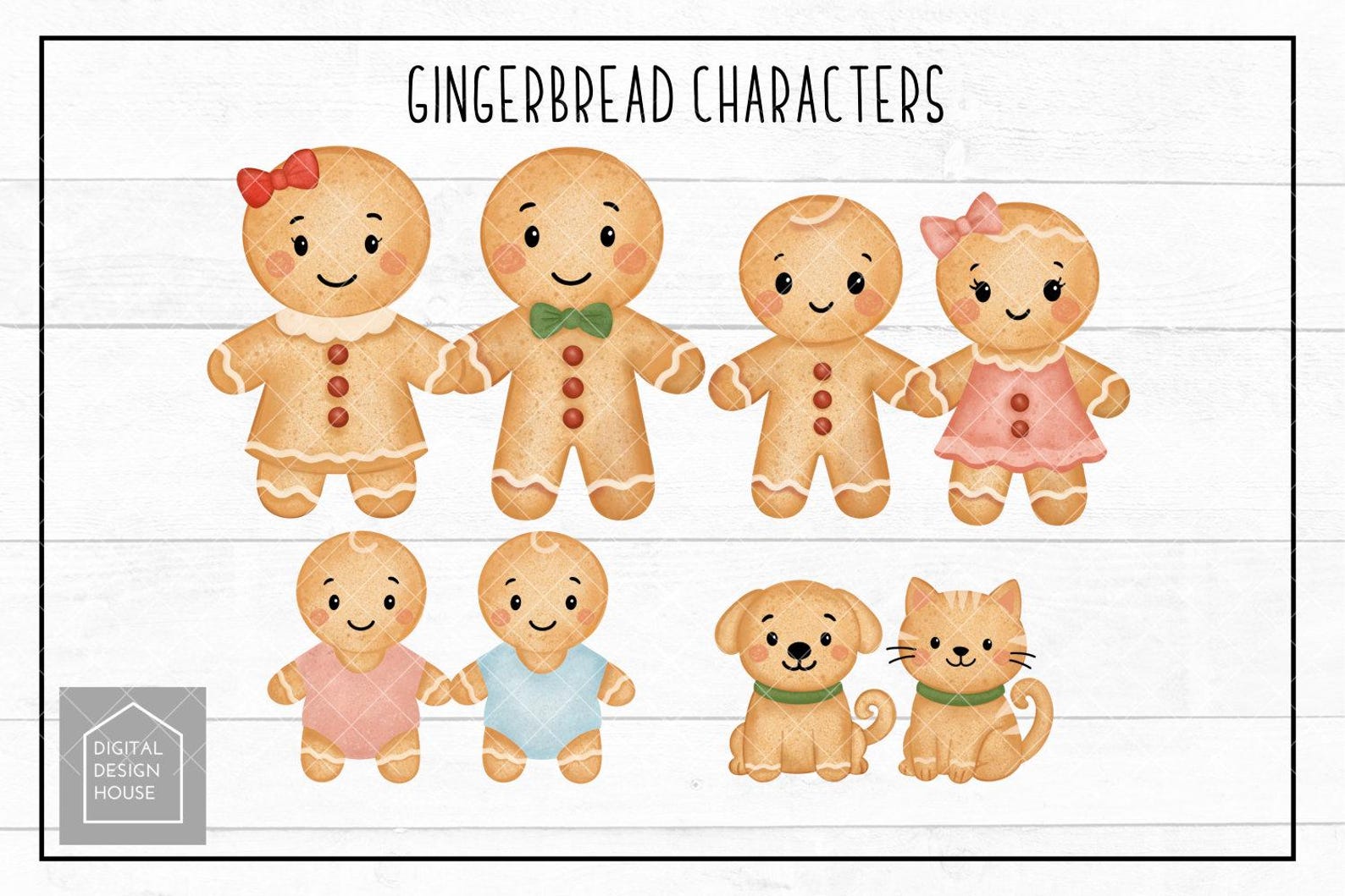 Gingerbread Family Clipart Set - Man, Woman, Girl, Boy, Babies With Dog ...