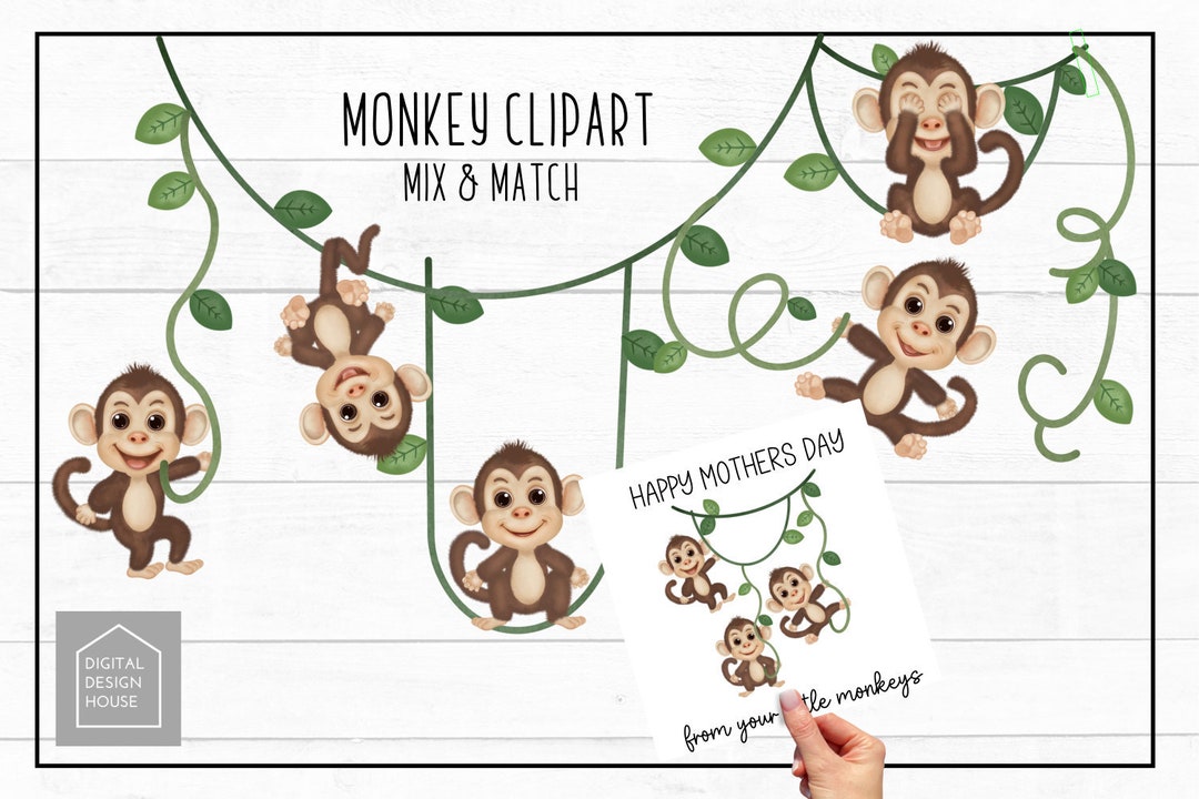 MONKEY MAYHEM | Cute Monkey Characters and Vines | Monkey Clipart for ...