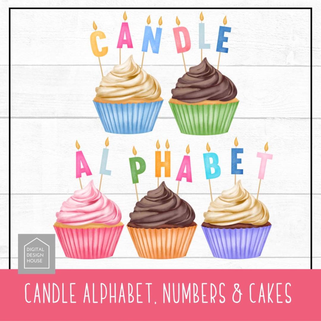 Birthday Candle Alphabet With Numbers and Cakes Pngss for Sublimation ...
