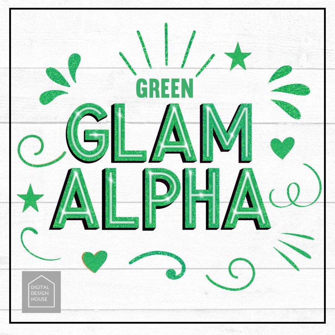 GREEN Glitter GLAM ALPHA Letters A to Z, Numbers and Flourishes for ...