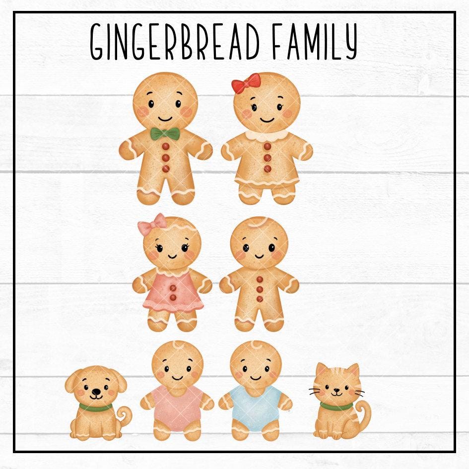 Gingerbread Family Clipart Set - Man, Woman, Girl, Boy, Babies With Dog ...