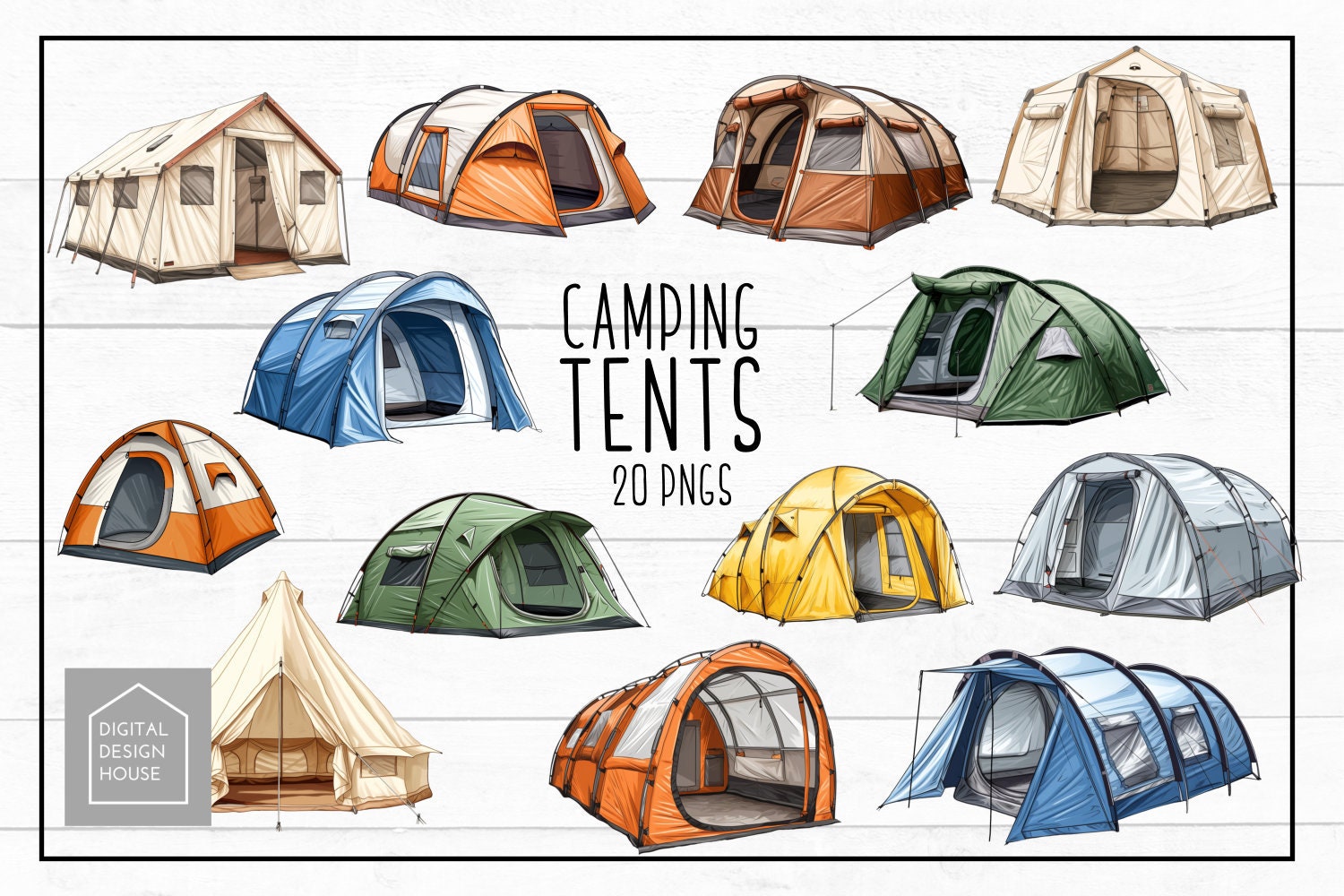Camping Clipart 20 TENTS Instant Download PNGS for Sublimation and ...