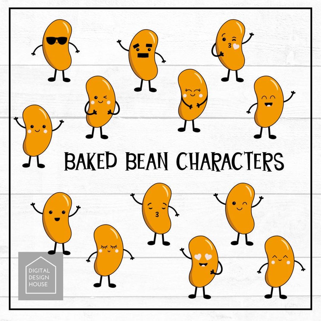 BAKED BEAN Character Clipart Set of 18 Beans Characters and Accessories ...